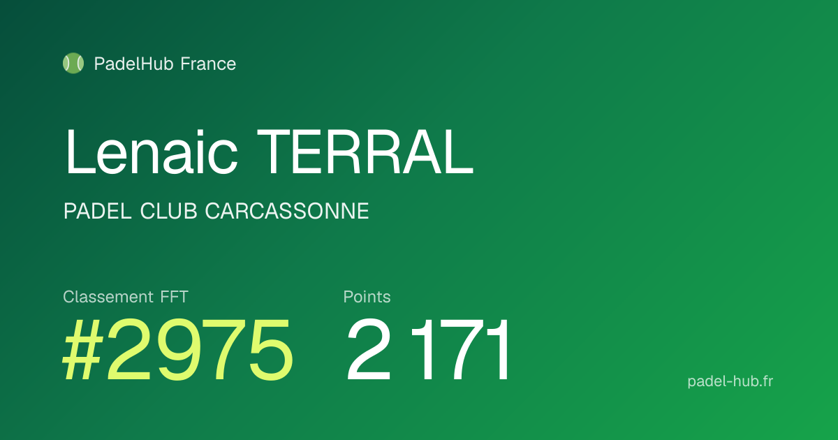 Lenaic TERRAL — Classement padel FFT #2975 (2171 pts) | PadelHub France